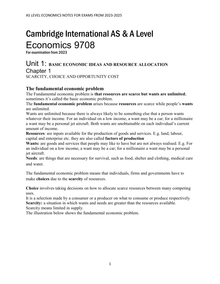 AS Level Economics Notes: Scarcity, Choice, Cost