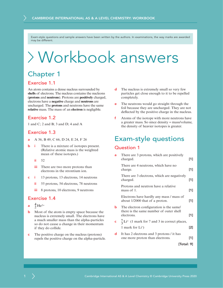 Cambridge Chemistry AS & A Level Workbook Answers