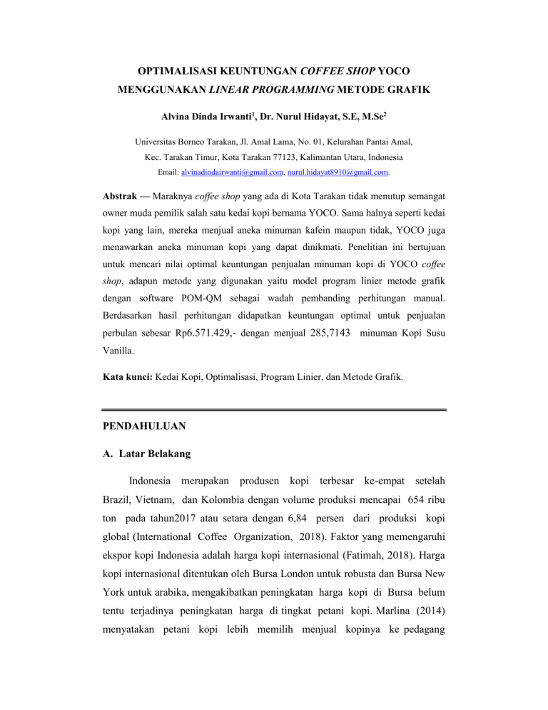 Optimalisasi Keuntungan Kedai Kopi YOCO: Program Linier