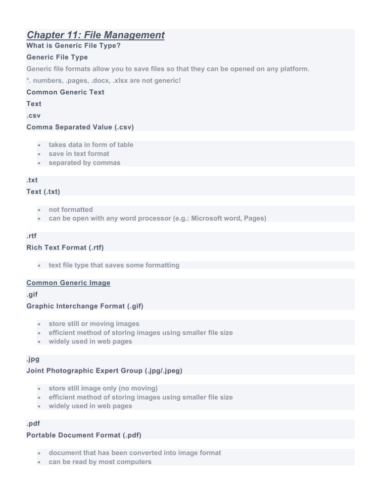 File Management: Generic File Types & Size Reduction