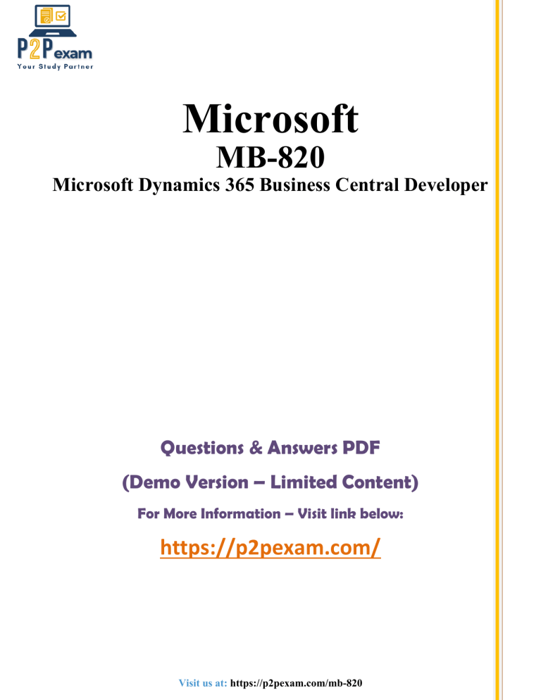 MB-820 Exam Questions: Dynamics 365 Business Central Developer