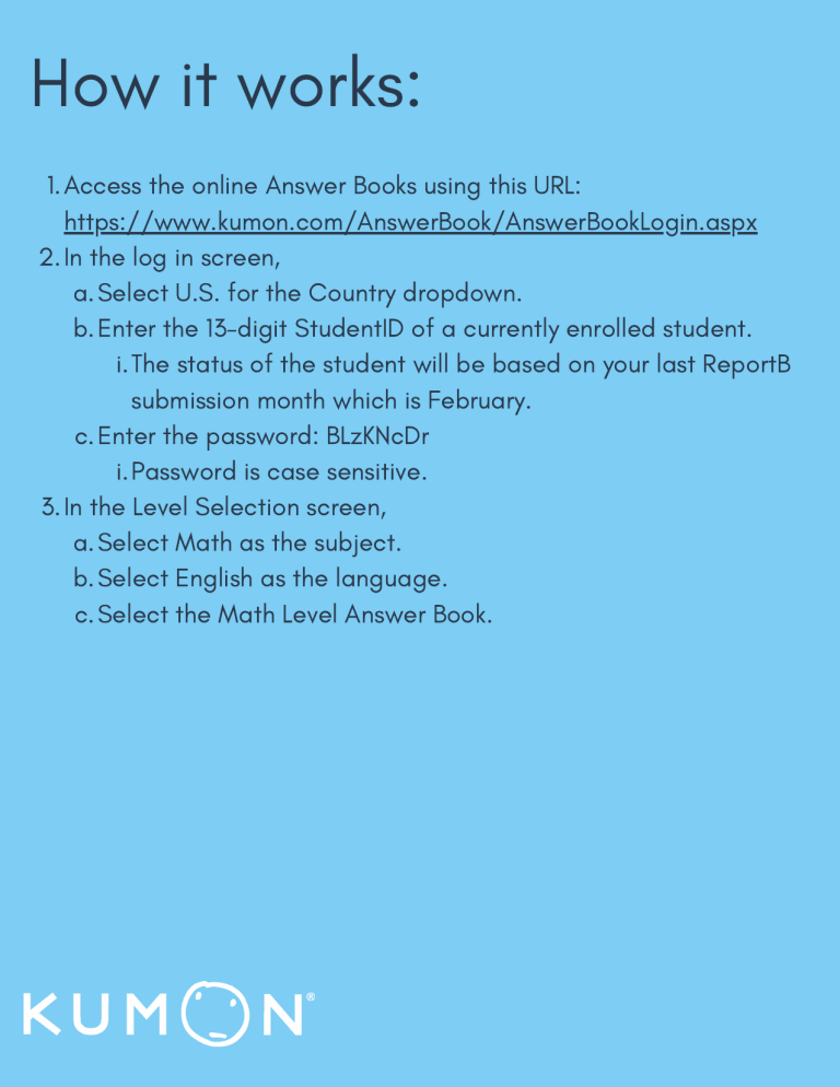 Kumon Answer Book Access Instructions