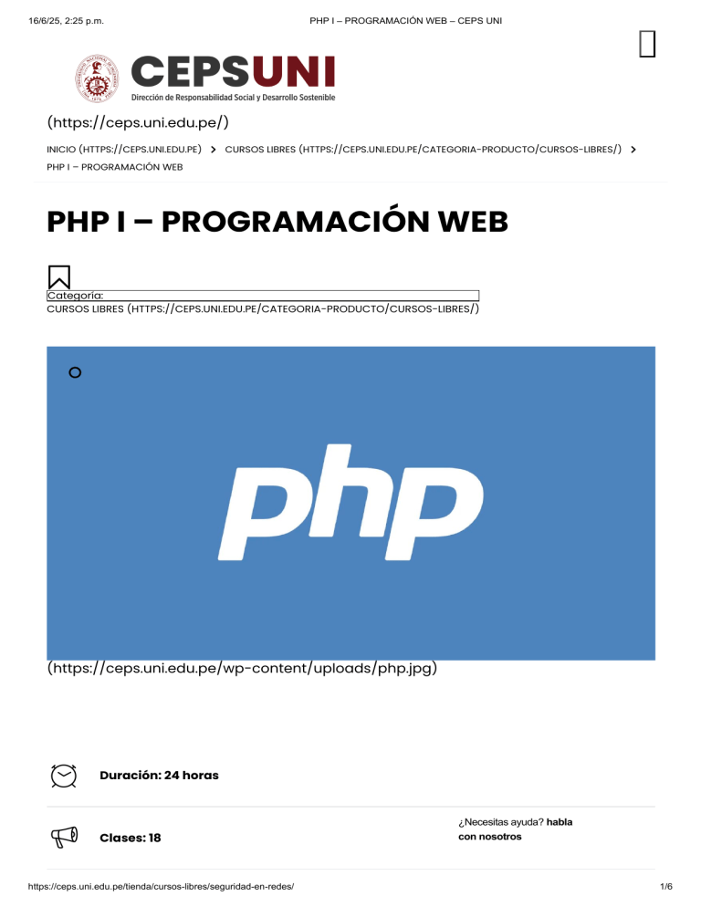 Descripción del curso PHP I Programación Web - CEPS UNI