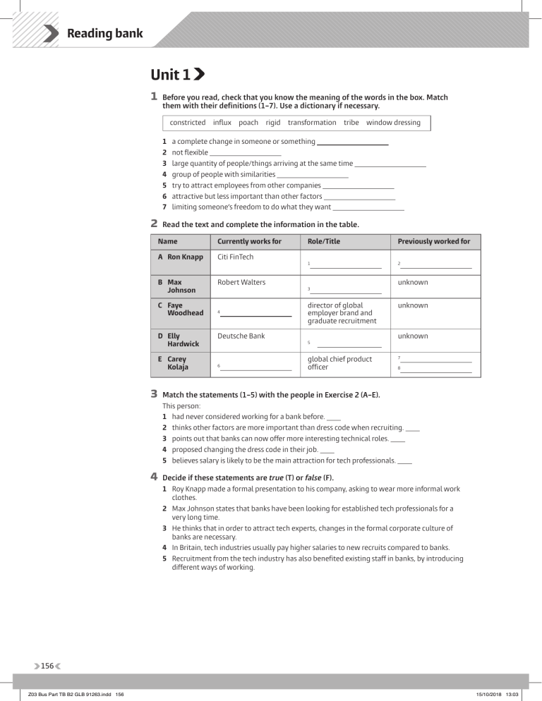 Banks Hiring Tech: Reading Comprehension Exercise
