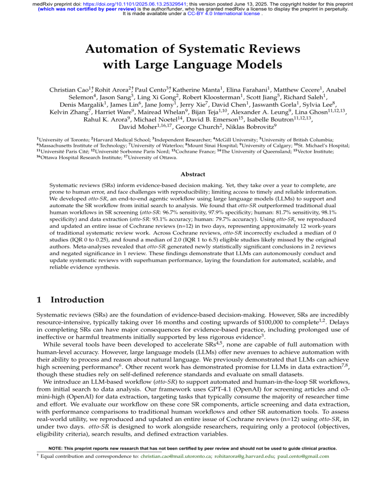 Automated Systematic Reviews with LLMs