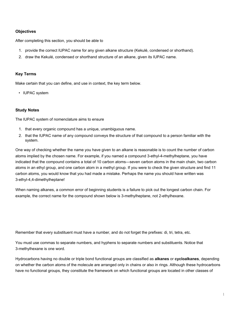 IUPAC Alkane Nomenclature: Study Guide
