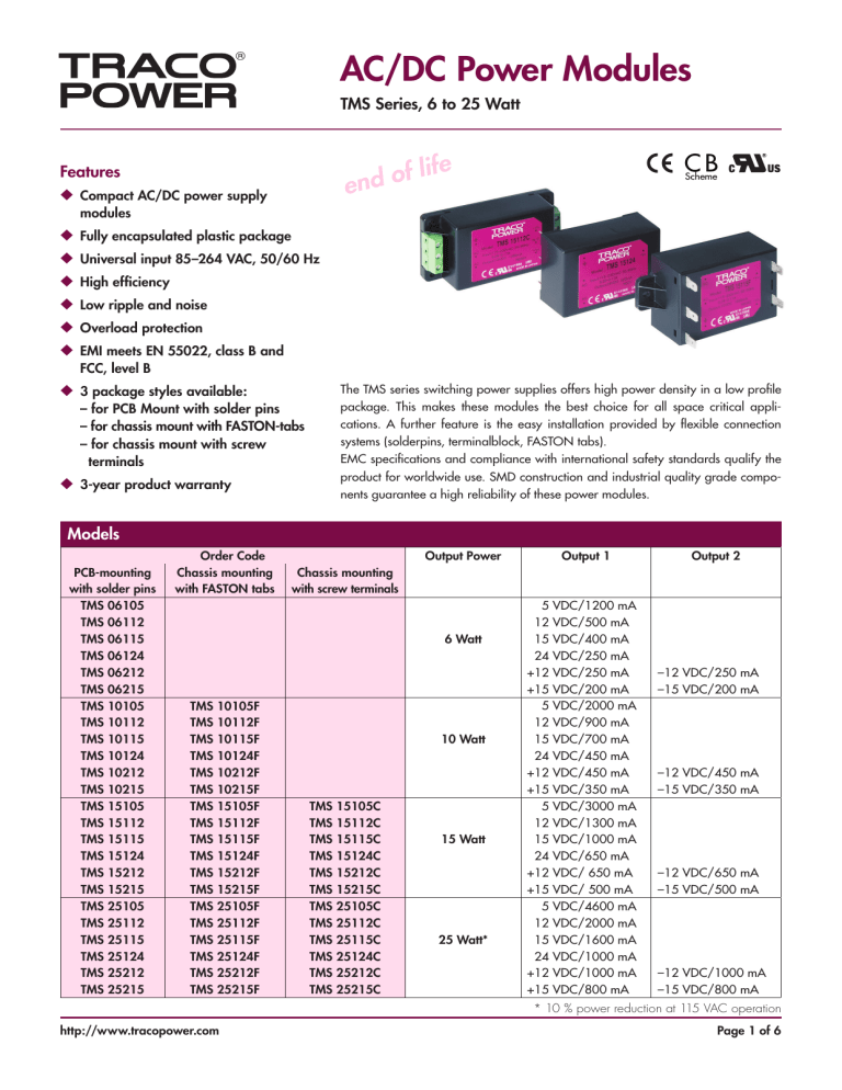 AC/DC Power Modules TMS Series Datasheet
