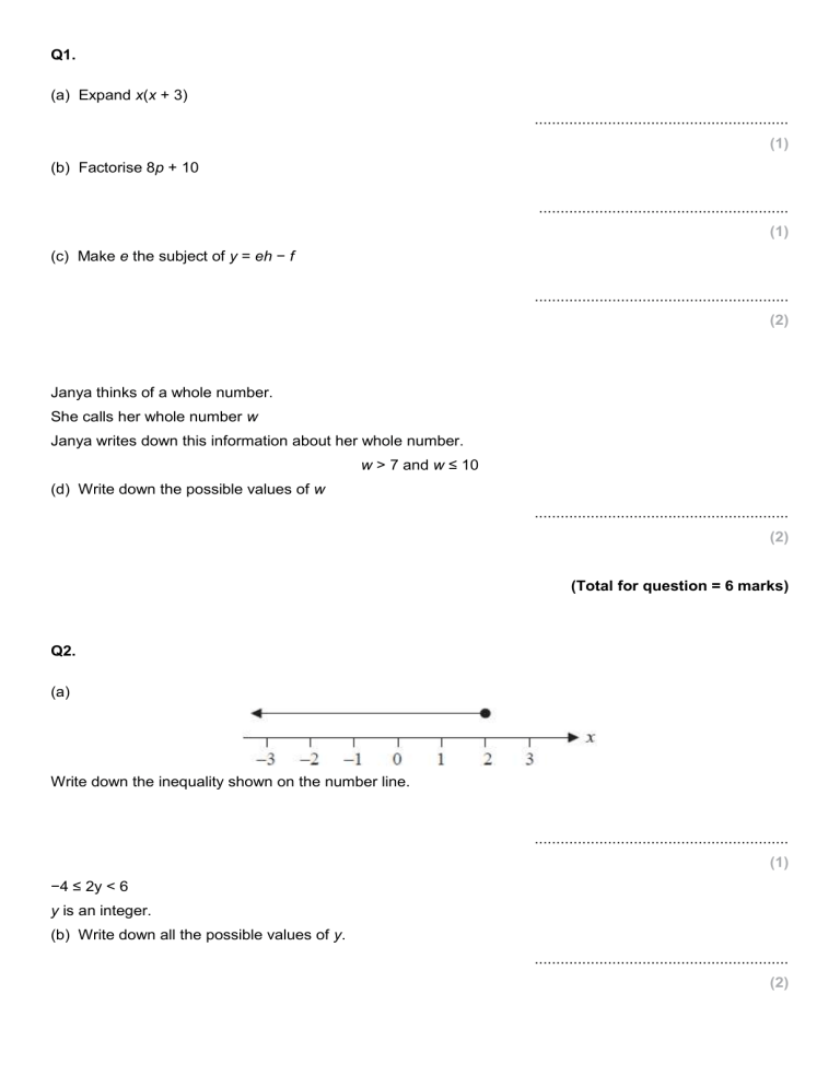 High School Math Exam: Algebra, Inequalities, Functions