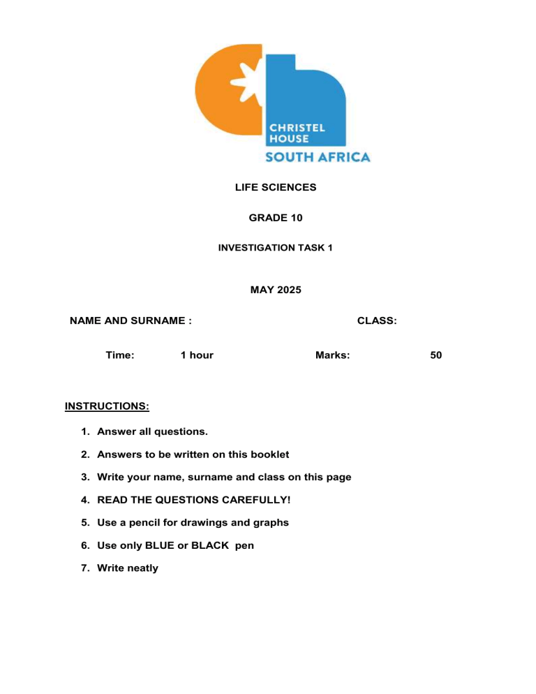 Grade 10 Life Sciences Investigation Task