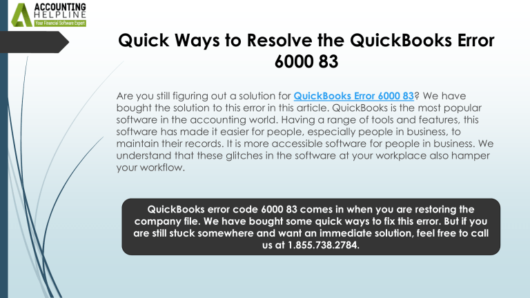 QuickBooks Error 6000 83: Fix Guide