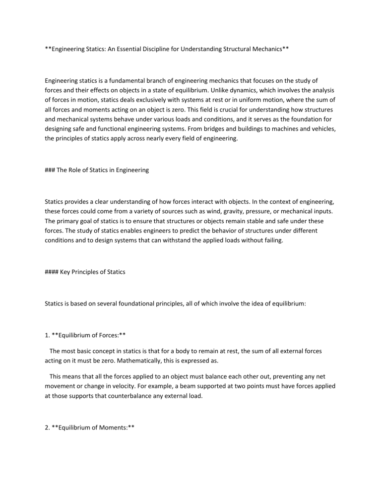 Engineering Statics: Principles & Applications