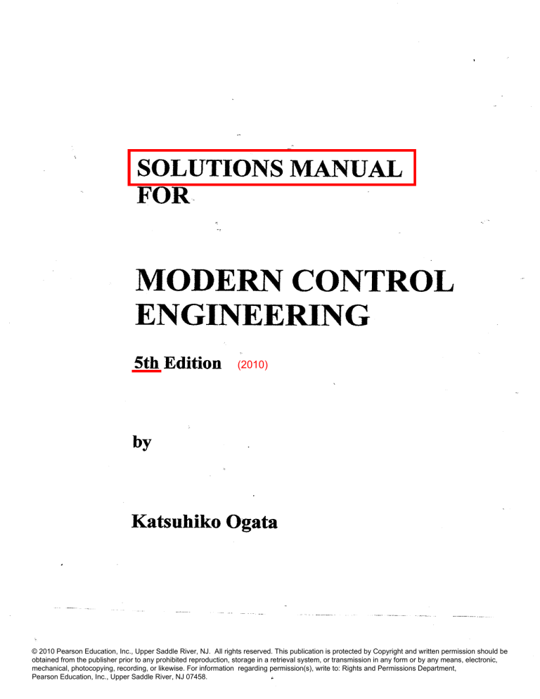 Solutions Manual: Modern Control Engineering, 5th Ed.
