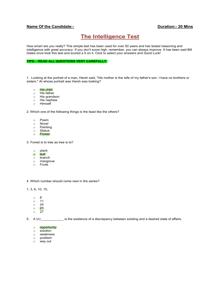 Intelligence Test: Assess Your Reasoning Skills