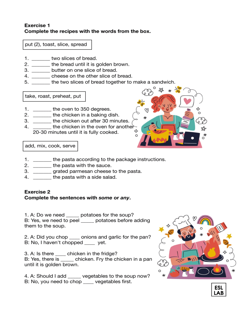 Cooking Verbs & Quantifiers: English Grammar Worksheet