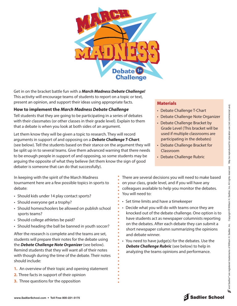 March Madness Debate Challenge: Activity Guide for Students