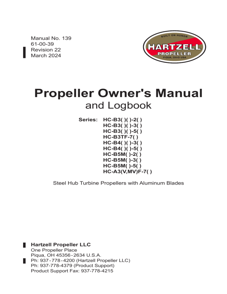 Hartzell Propeller Owner's Manual & Logbook