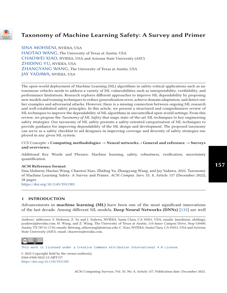 ML Safety Taxonomy: Survey & Primer