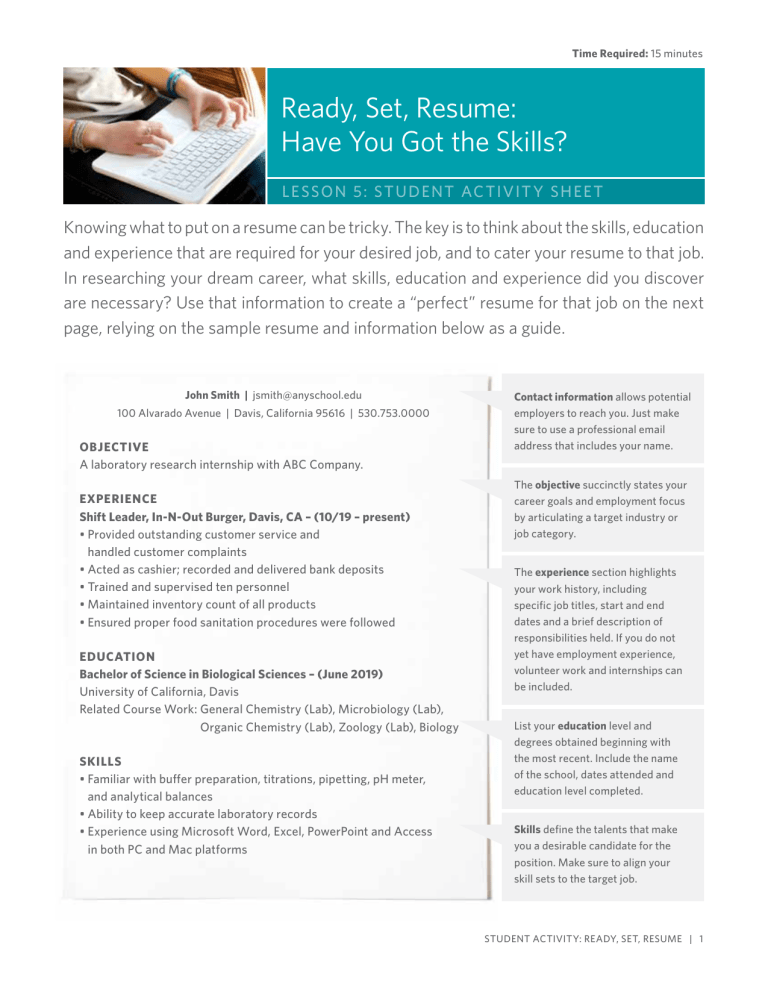 Resume Building Activity: Skills & Experience
