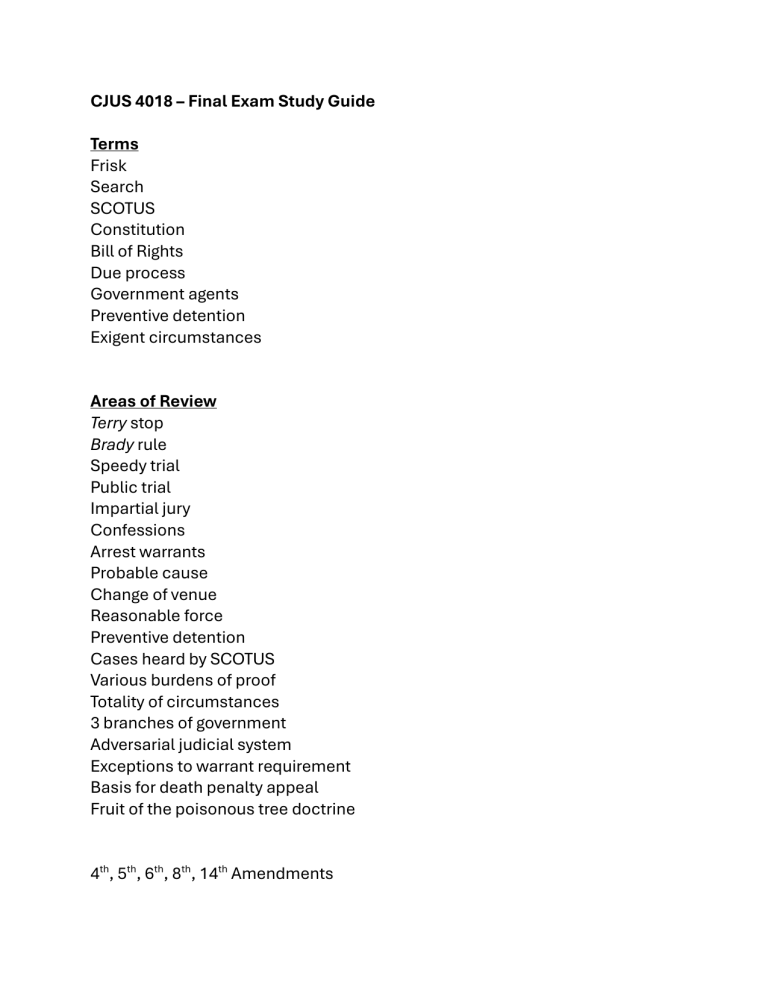 CJUS 4018 Final Exam Study Guide