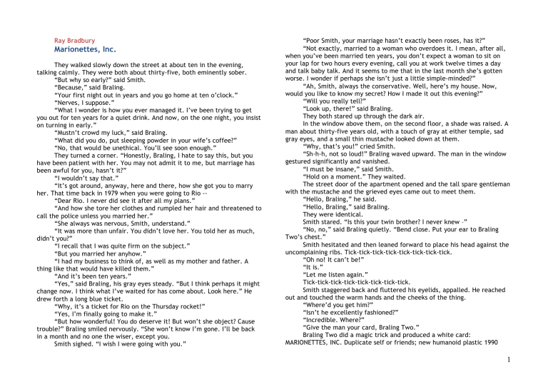 Marionettes, Inc. by Ray Bradbury: A Short Story