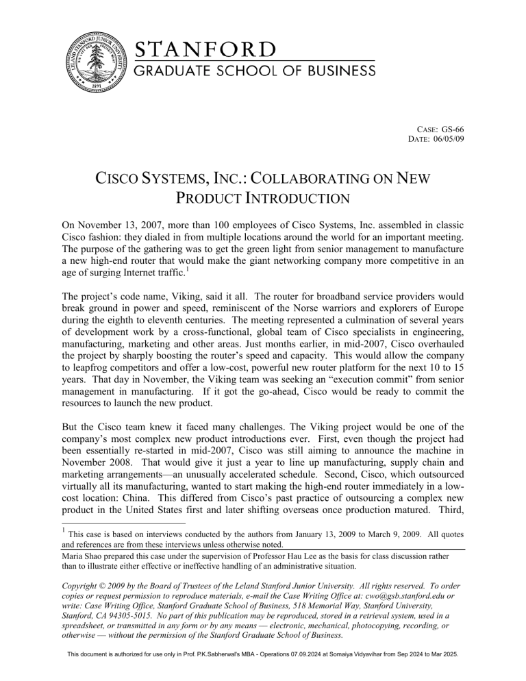 Cisco's New Product Introduction: A Case Study