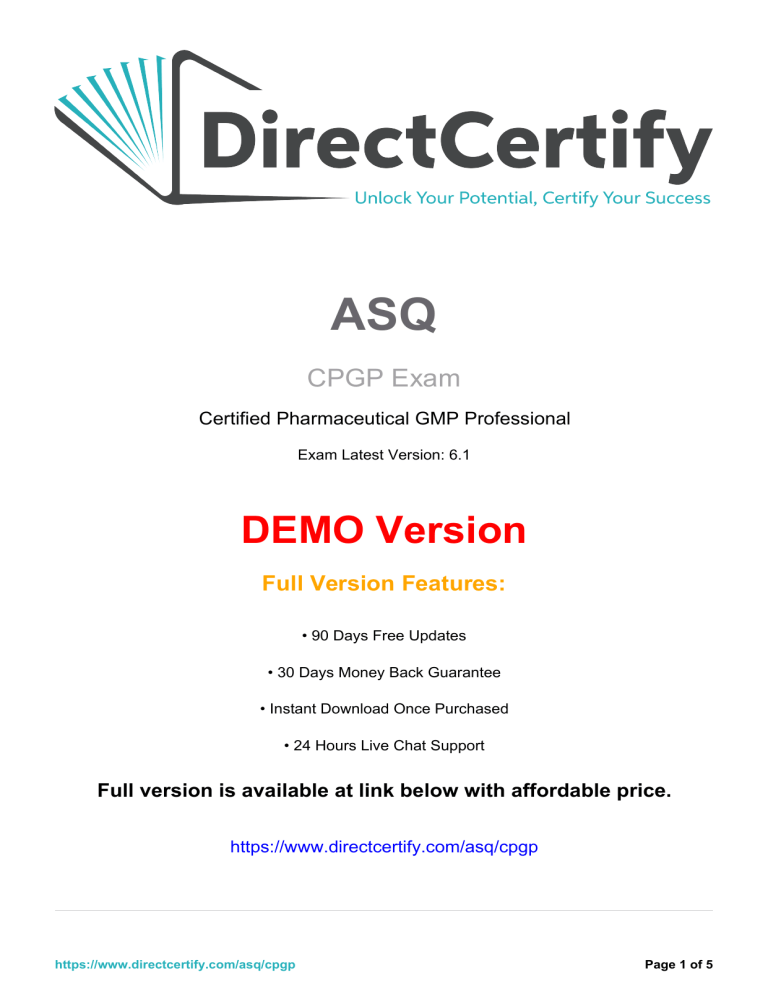 ASQ CPGP Exam Prep: GMP Professional Certification