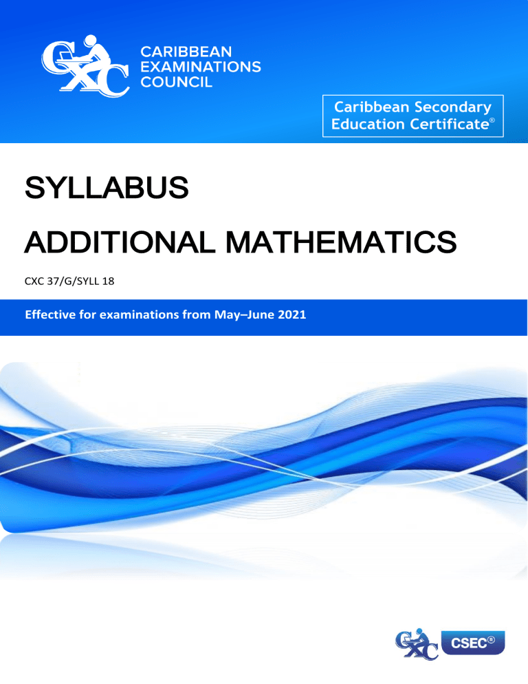 CSEC Additional Mathematics Syllabus (2021)