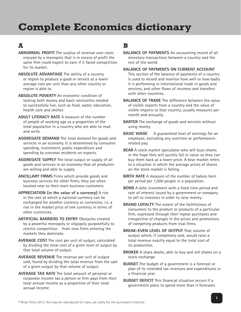 Economics Dictionary: Key Terms & Definitions