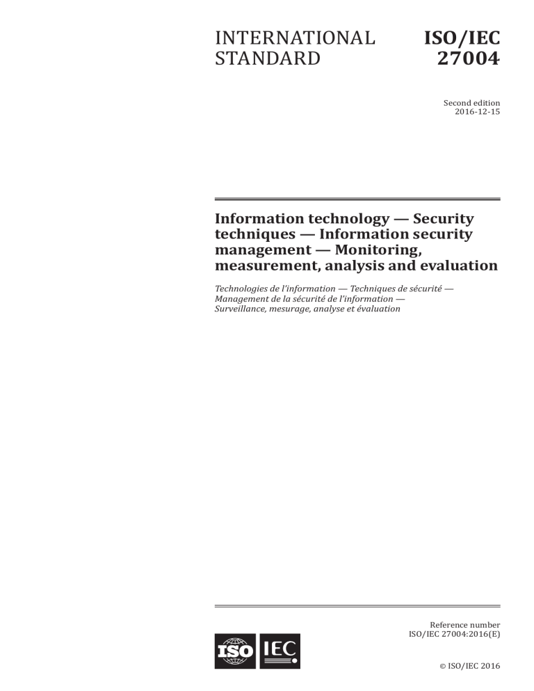 ISO/IEC 27004: Information Security Management Standard