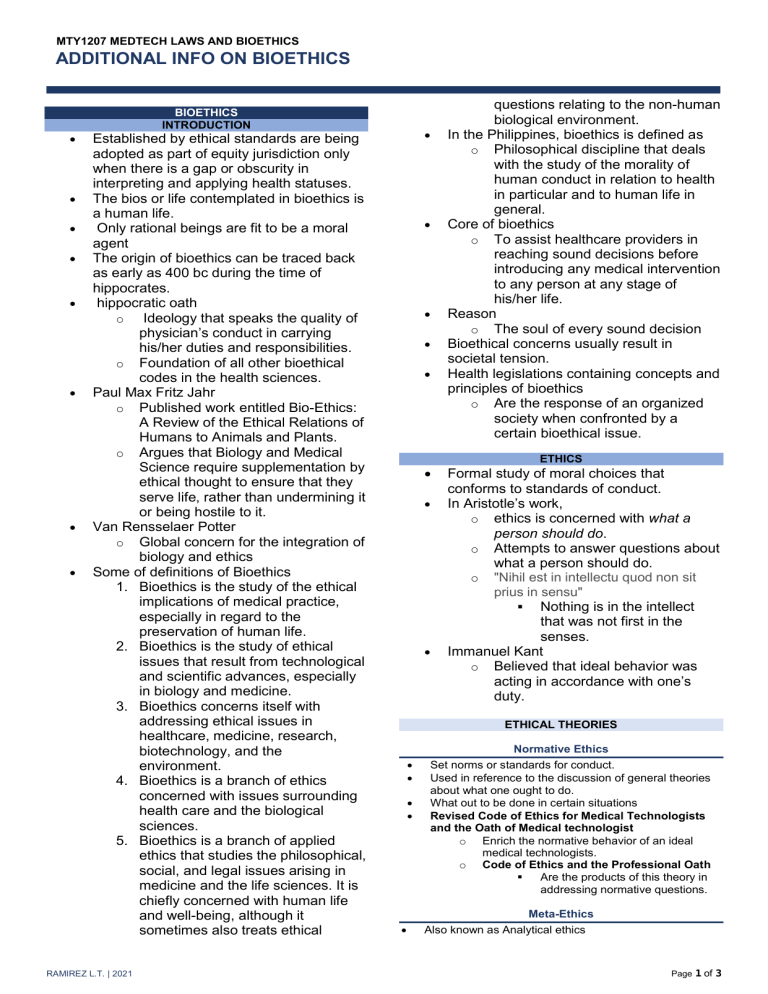 MedTech Laws & Bioethics: Bioethical Principles & Theories