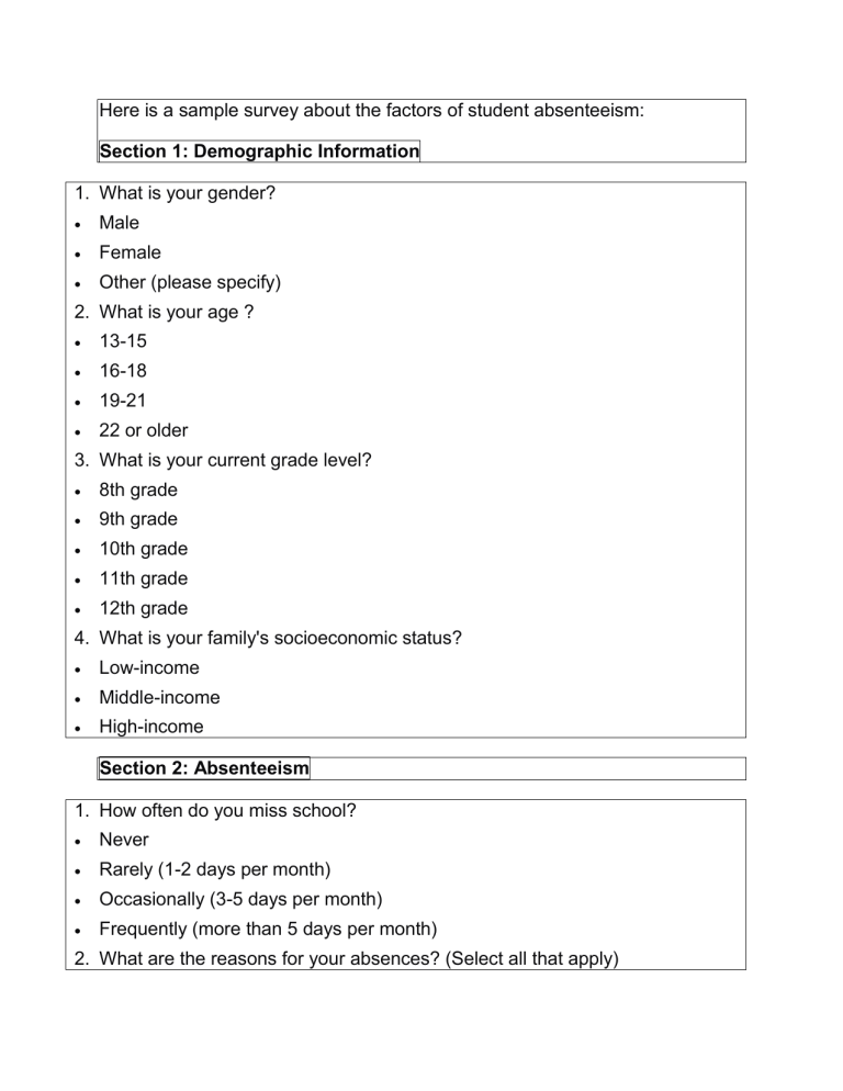 Student Absenteeism Survey: Factors & Solutions