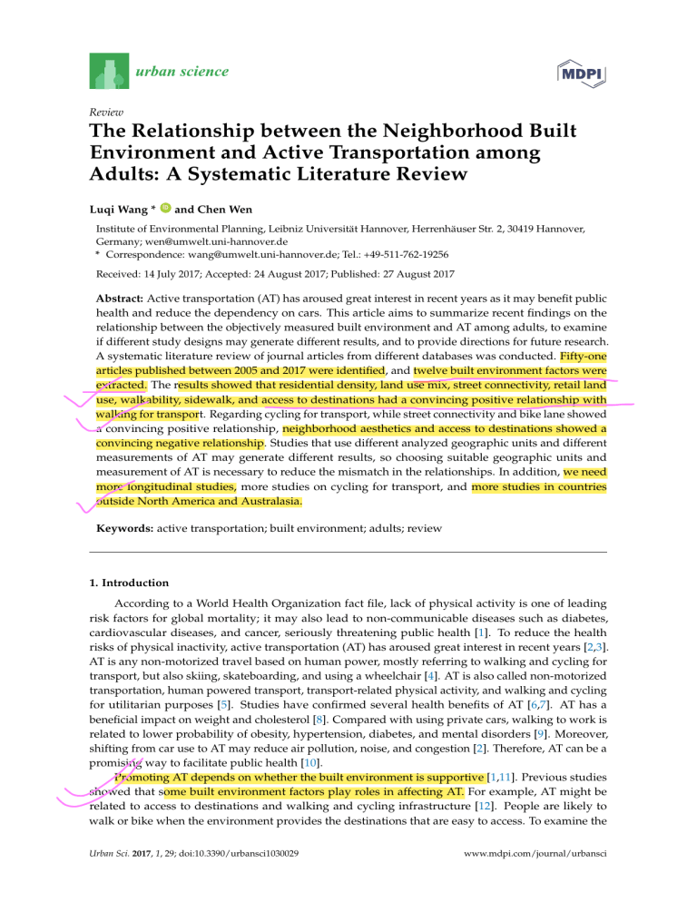 Built Environment & Active Transportation: A Literature Review