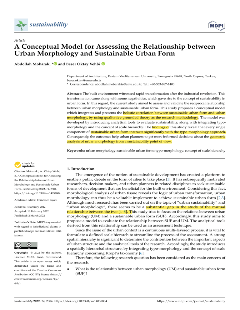 Urban Morphology & Sustainable Urban Form: A Conceptual Model