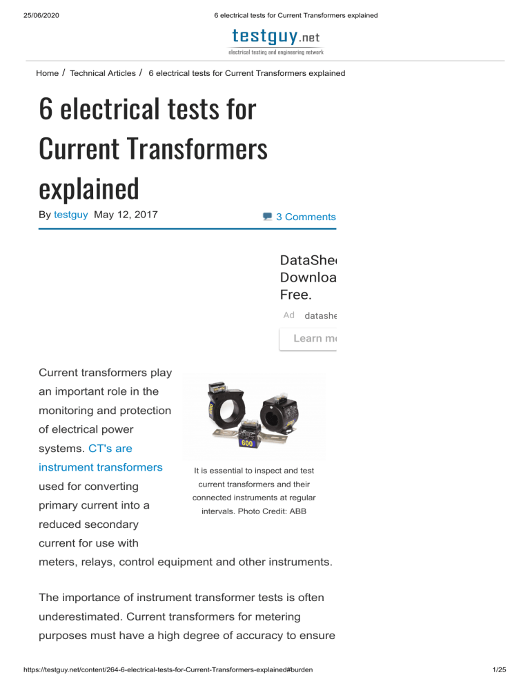 Current Transformer Tests: 6 Electrical Tests Explained