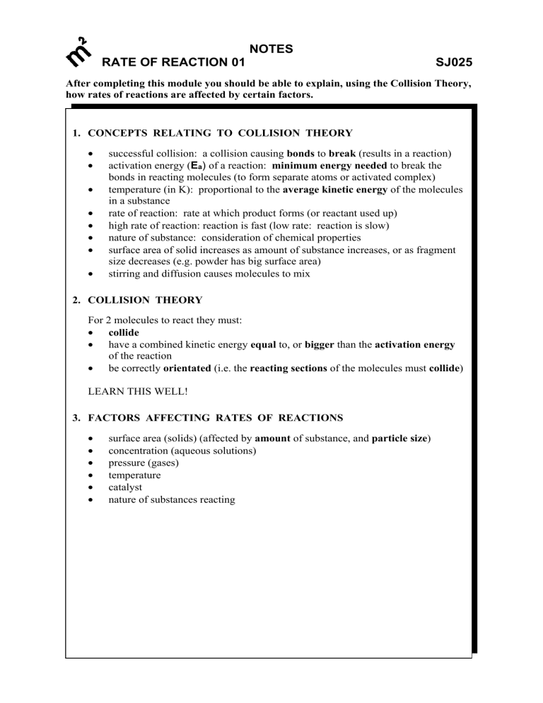 Rate of Reaction: Collision Theory & Factors Affecting Rates