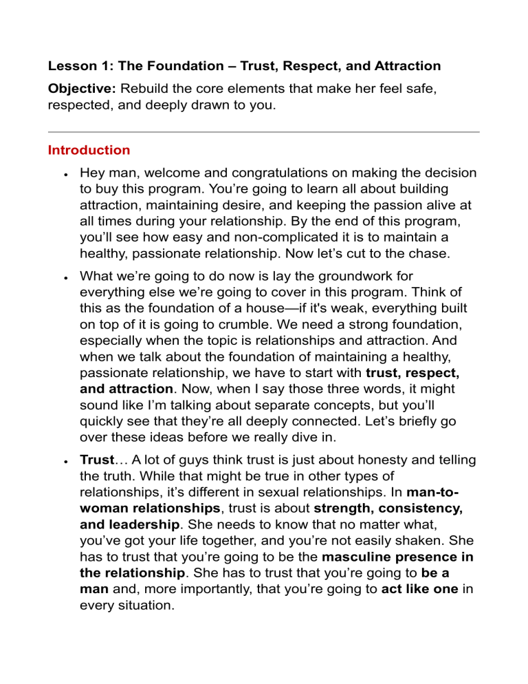 Trust, Respect, Attraction: Relationship Foundation