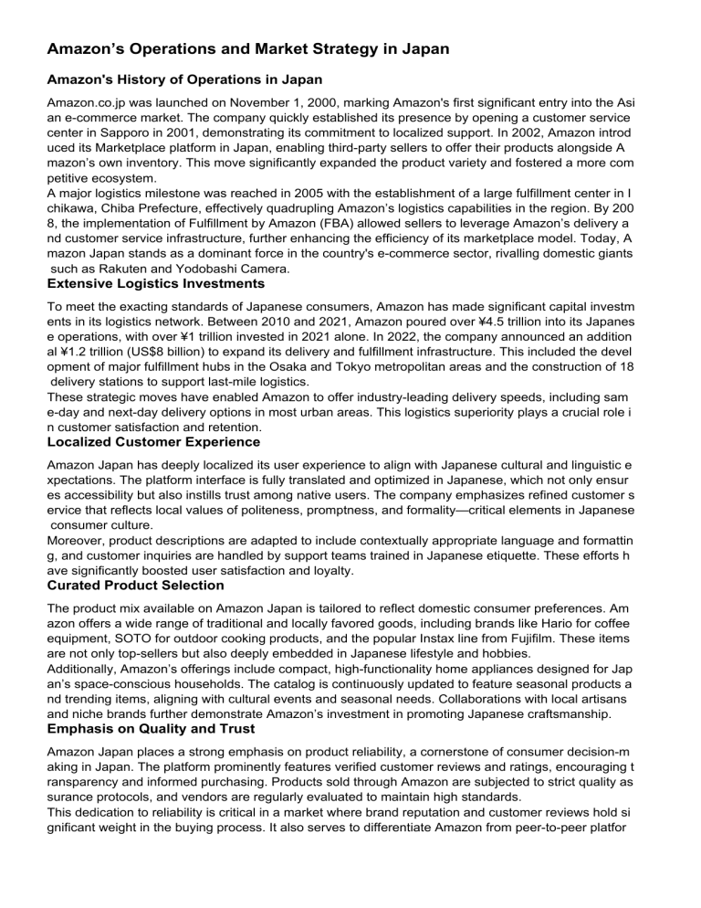 Amazon's Japan Market Strategy: Operations & Localization