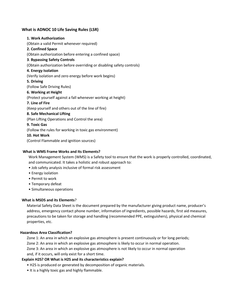 ADNOC Safety Rules & Procedures: H2S, Scaffolding, Blasting