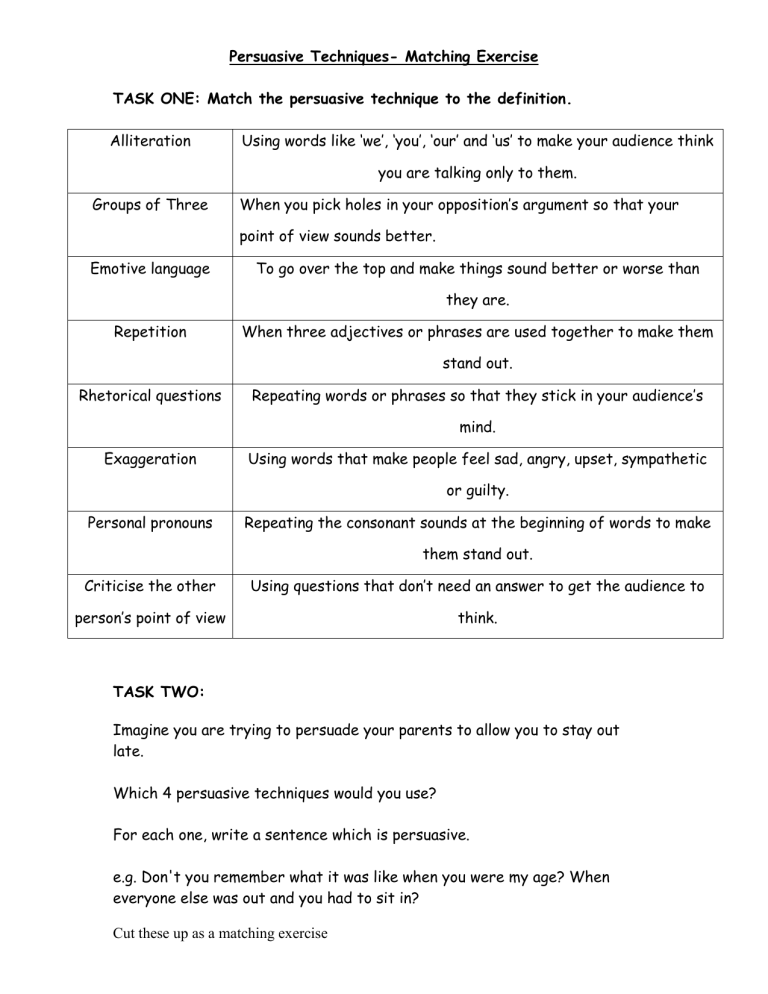 Persuasive Techniques Matching Exercise