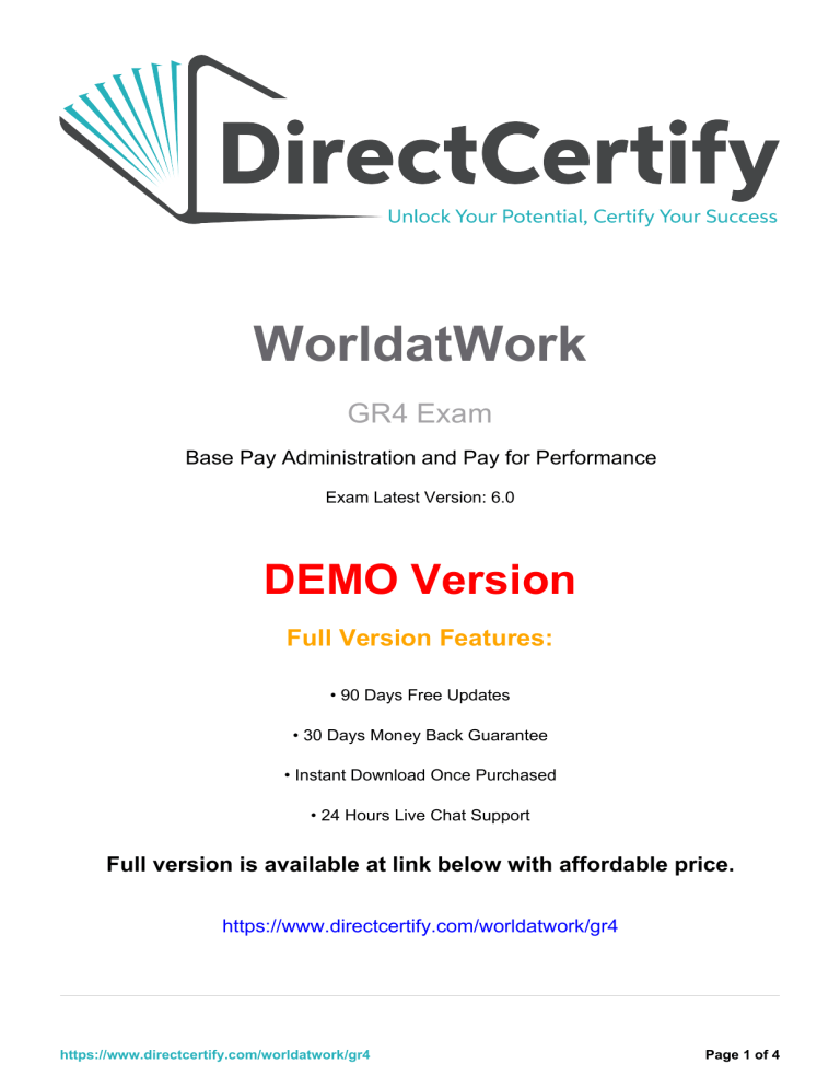 WorldatWork GR4 Exam Questions: Base Pay & Performance