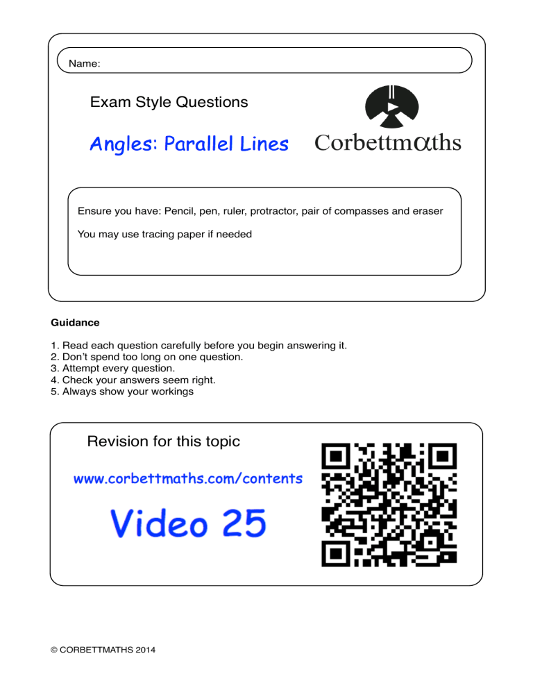 Angles and Parallel Lines Exam Questions