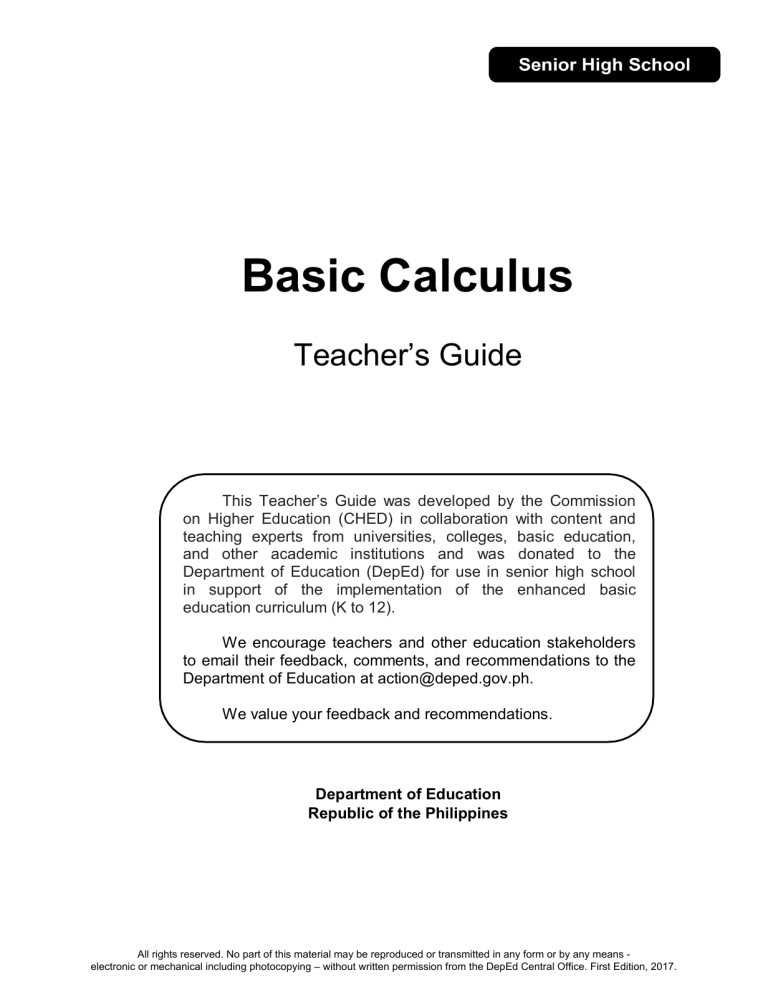 Basic Calculus Teacher's Guide for Senior High School