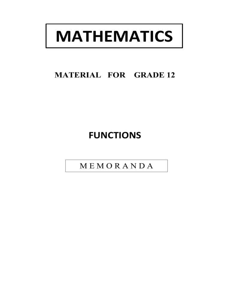 Grade 12 Functions Memoranda: Math Solutions