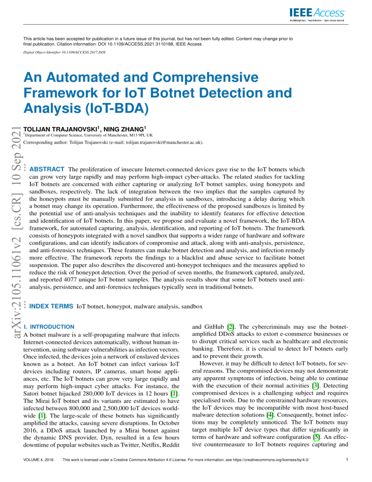 IoT Botnet Detection & Analysis: Automated Framework