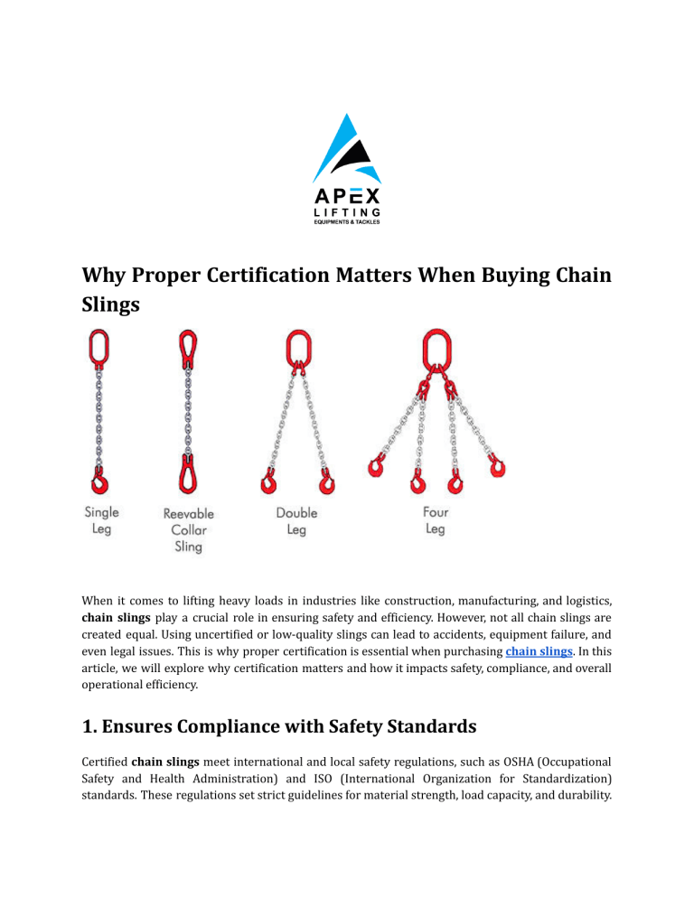 Chain Sling Certification: Why It Matters for Safety & Efficiency