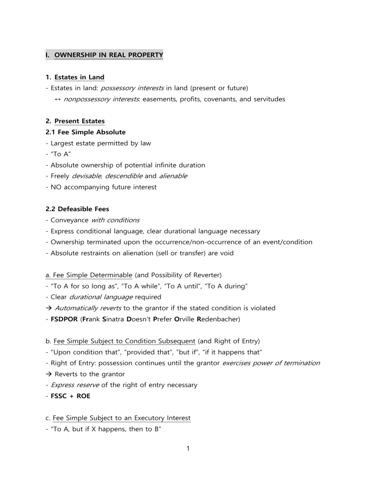Property Law: Estates and Future Interests Study Notes