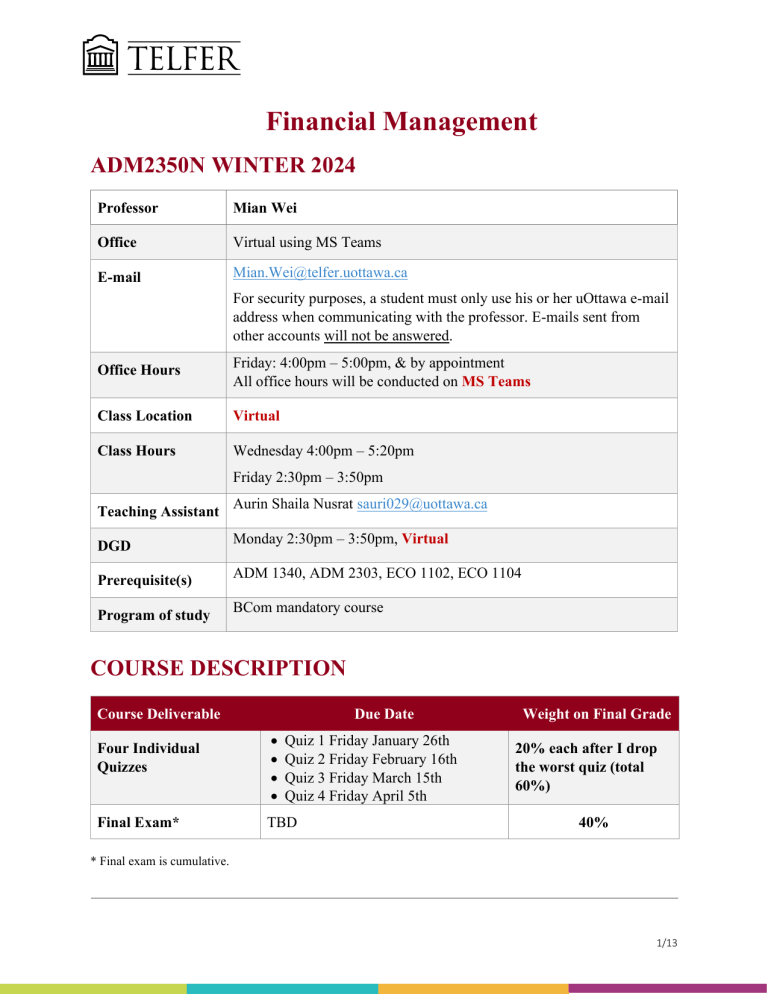 Financial Management Course Outline - University of Ottawa