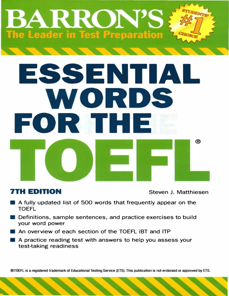 Essential Words for the TOEFL: Vocabulary Building & Practice