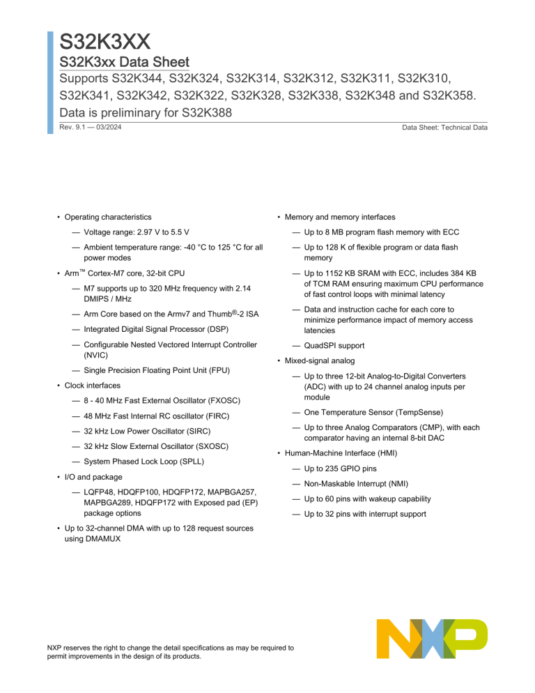 S32K3xx Microcontroller Data Sheet: Specs & Features