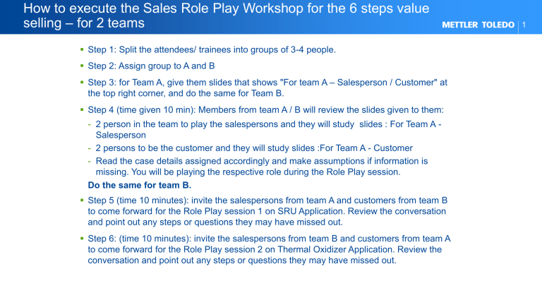 Sales Role Play Workshop: 6 Steps Value Selling
